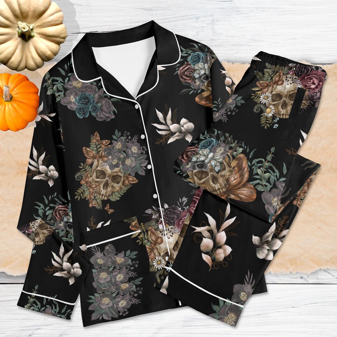 Skull Flowers Pajama Sets | Spooky Gothic Pyjamas, Whimsigoth Nightwear ...