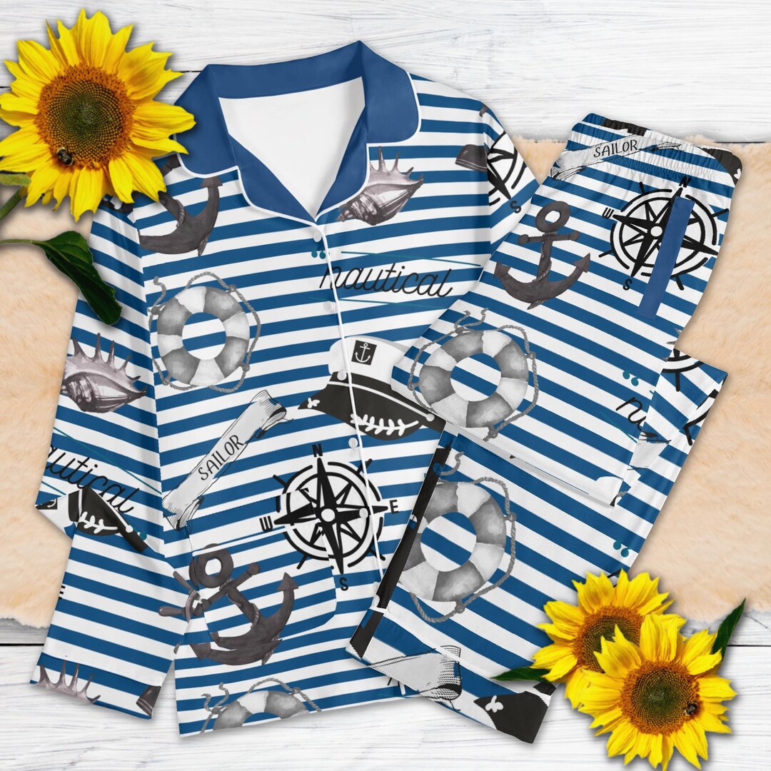 Sailor Blue White Stripes Pajama Set | Resort Chic Pajama, Fishermen ...