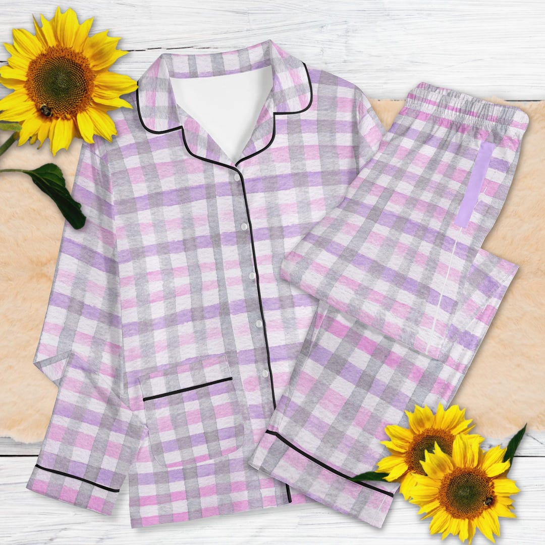 Plaid Pattern Pajama Set | Rustic Farmhouse Loungewear, Gingham Print ...