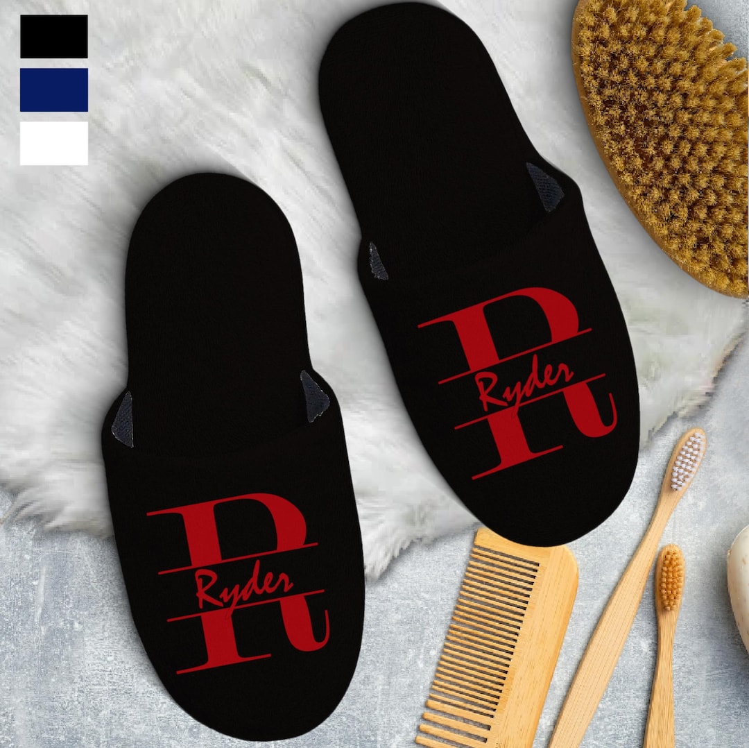Personalized Red Monogram Slippers | Custom Name Slip-on Sandals ...