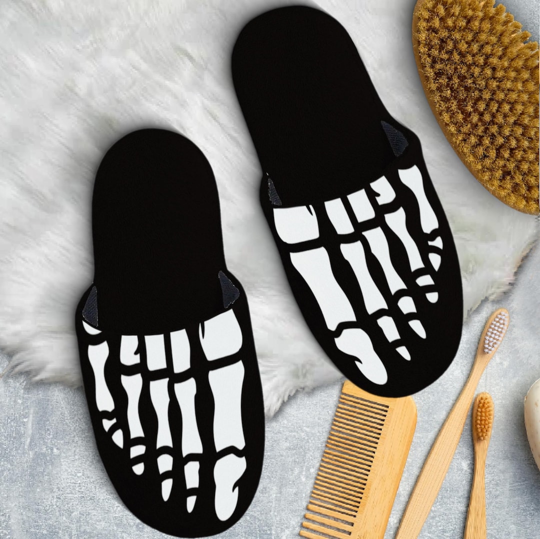 Skeleton Men Women Cotton Slippers: Bone Print Bedroom House Slippers S ...
