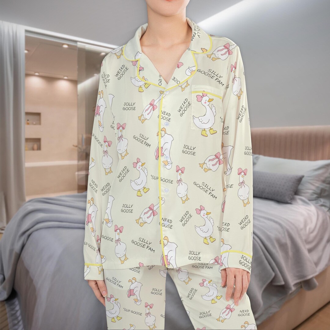 Silly Goose Satin Pajama Set: Silly Goose Fam Unisex Sleepwear for ...