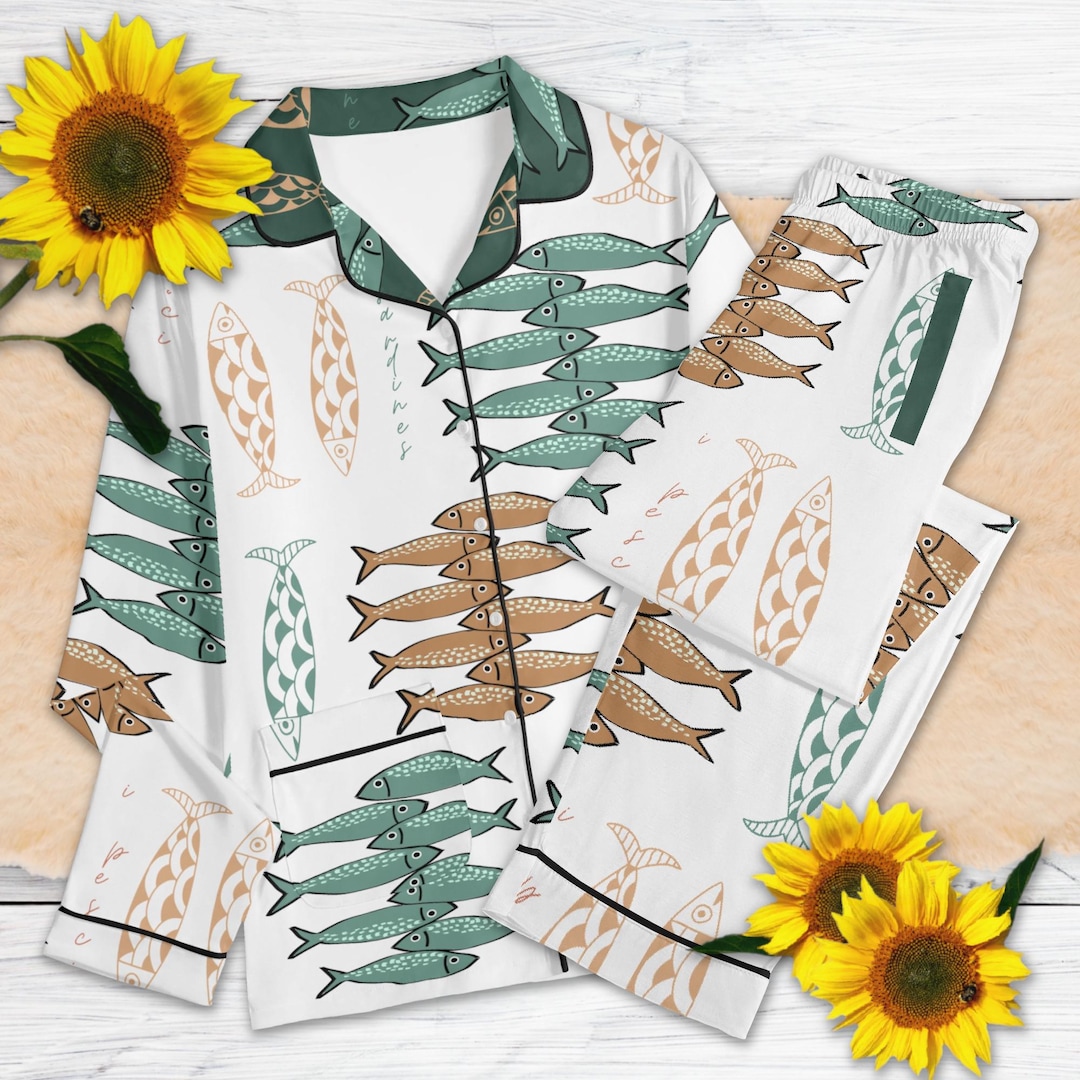 Ocean Sardines Pajama Set | Nautical Fish Pajama, Fishermen-core ...