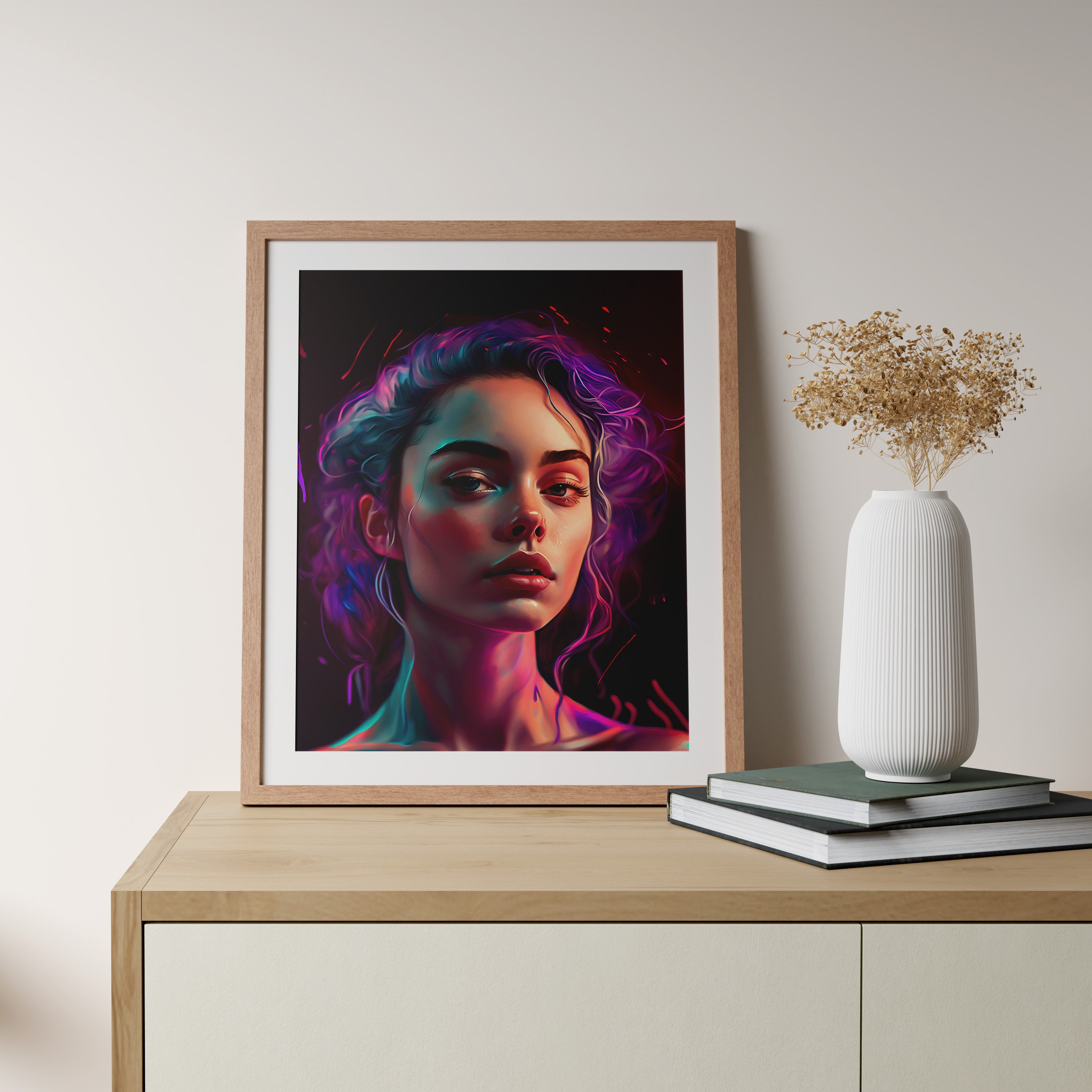 Neon Colored Woman Portrait Art, Neon Girl Art, Cyberpunk Girl Print ...
