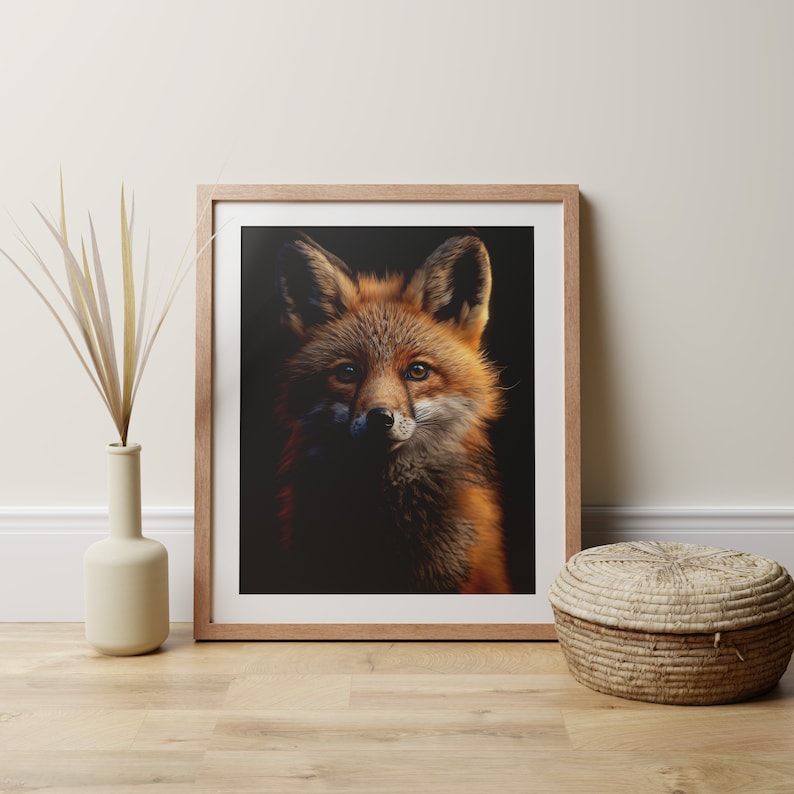Cute Fox Print Art, Animal Portrait Print Art, Printable Art, Digital ...