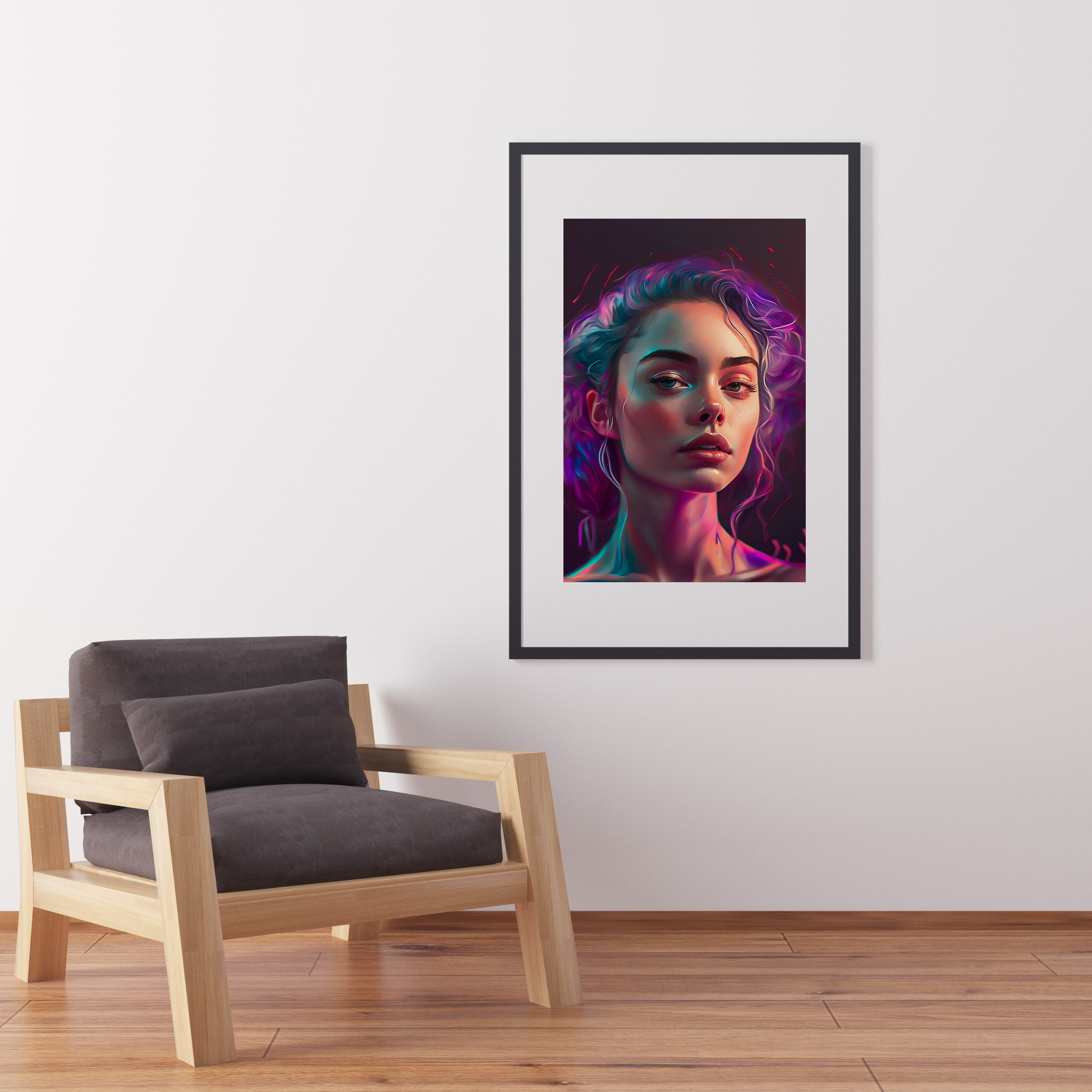 Neon Colored Woman Portrait Art, Neon Girl Art, Cyberpunk Girl Print ...
