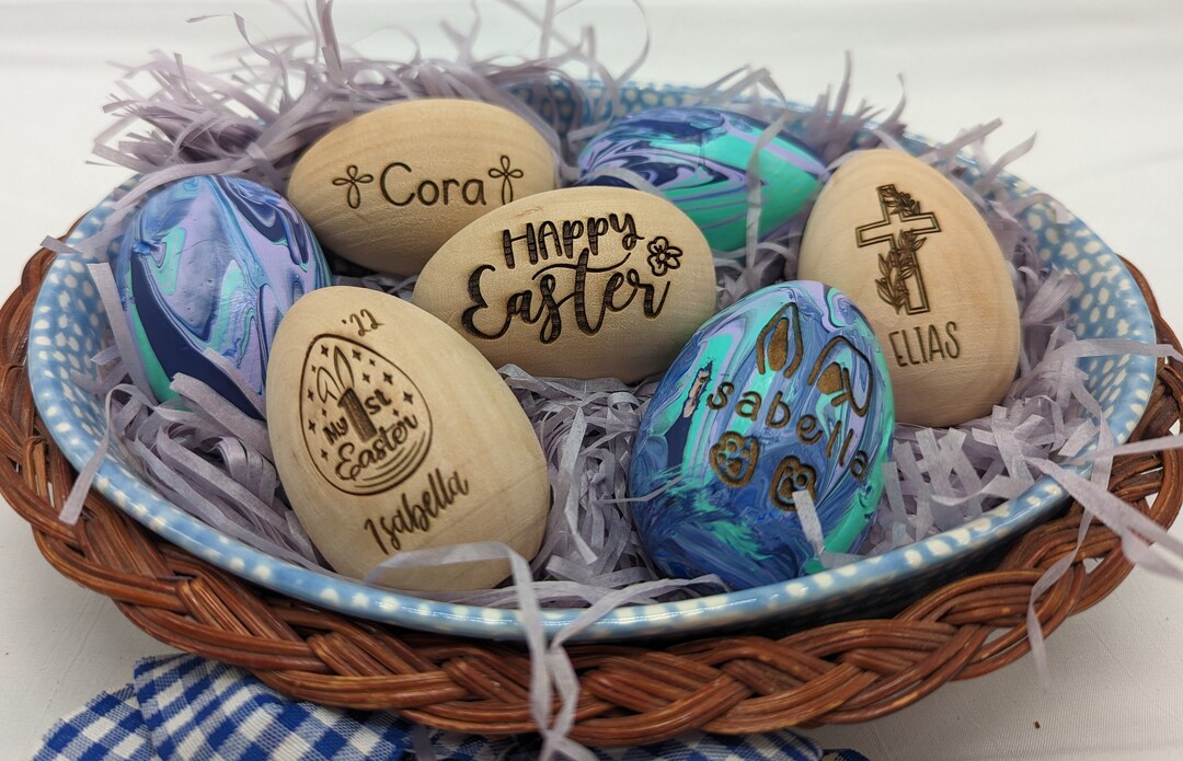 Personalized Easter Eggs Basket Filler Solid Wood Engraved Resurrection 3D Keepsake Egg Spring ...