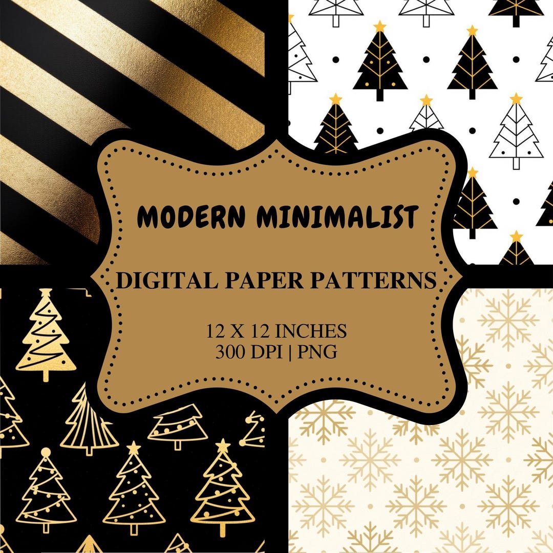 Modern Minimalist Gold Christmas Digital Paper | Black White Gold ...