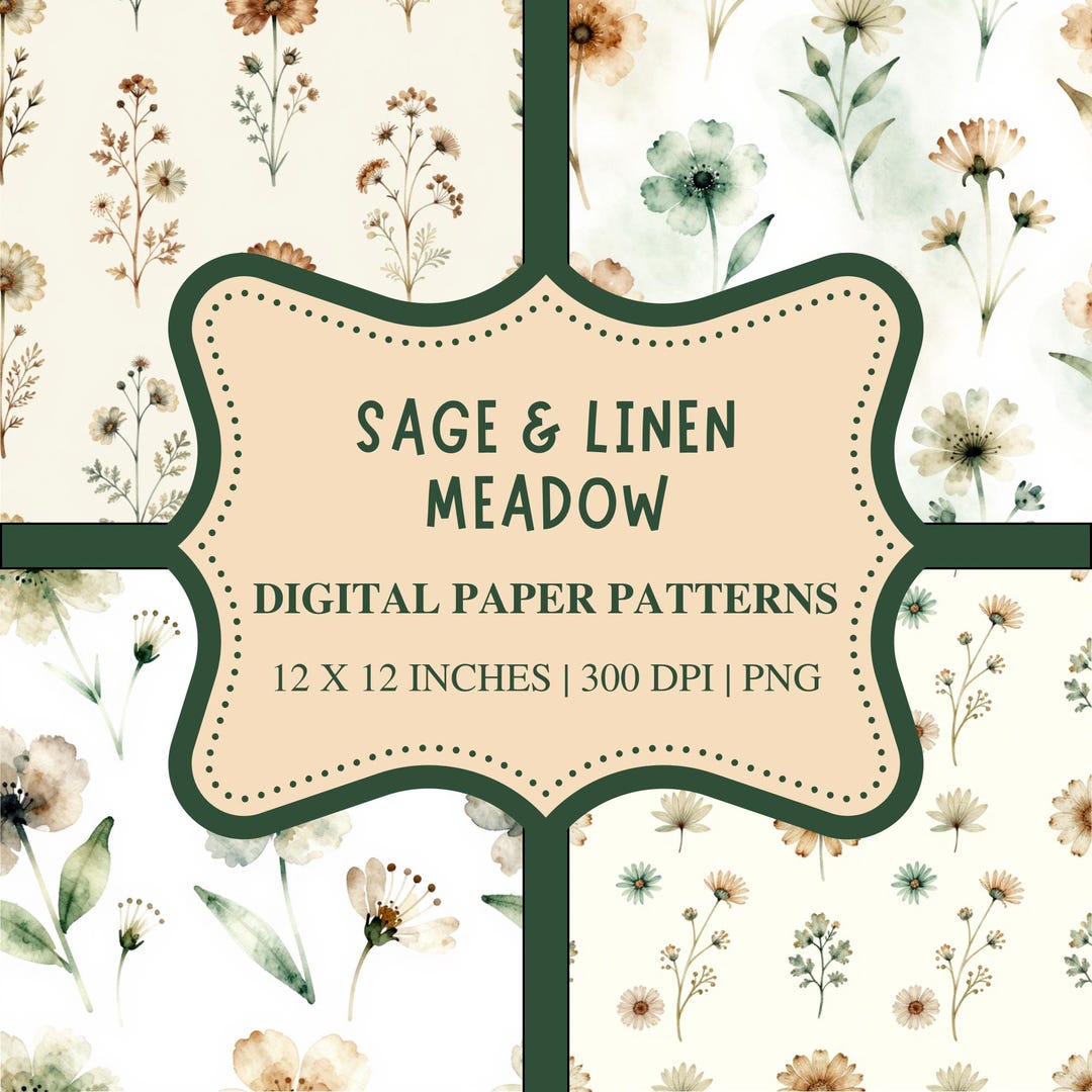 Sage Green Floral Digital Paper | Boho Watercolor Patterns (PNG) - Etsy