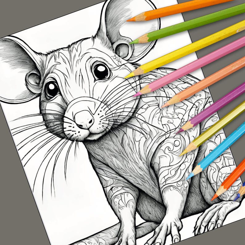 Rat Coloring Book: 30 Fun Printable Pages (PDF) Colorful Companions - Etsy