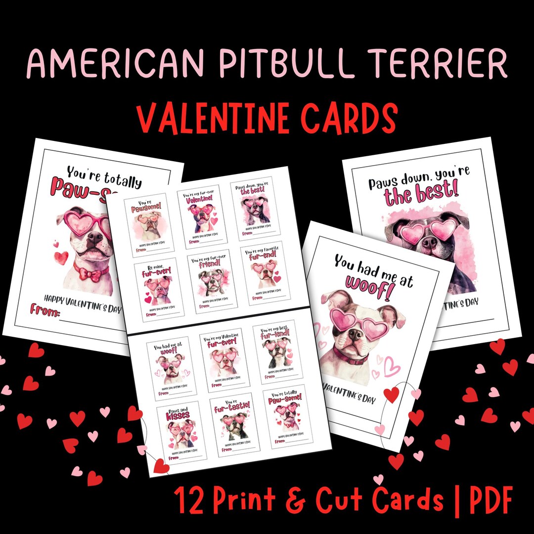 American Pitbull Terrier Valentine Cards PDF Digital Download Print ...