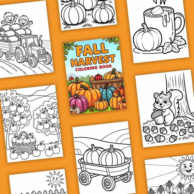 Fall Harvest Coloring Book: Pumpkins, Owls, Autumn Scenes (PDF Digital ...