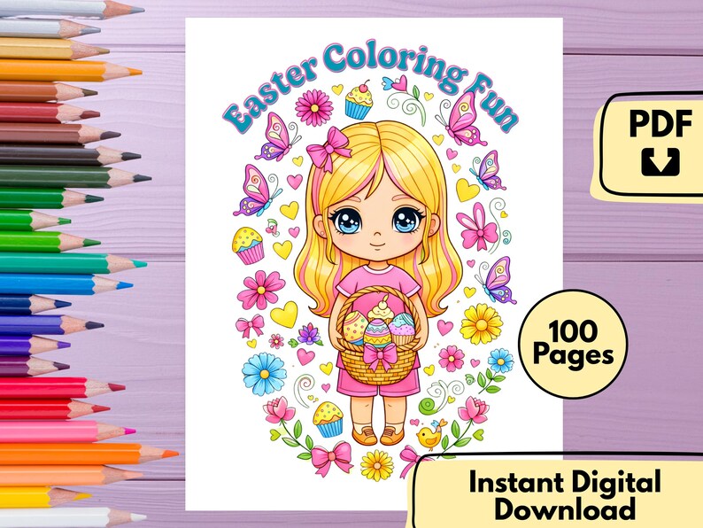 Easter Coloring Book for Girls | 100 Kawaii Pages (digital Download) - Etsy