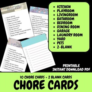 Printable Chore Cards for Kids & Adults | Household Task Organizer ...
