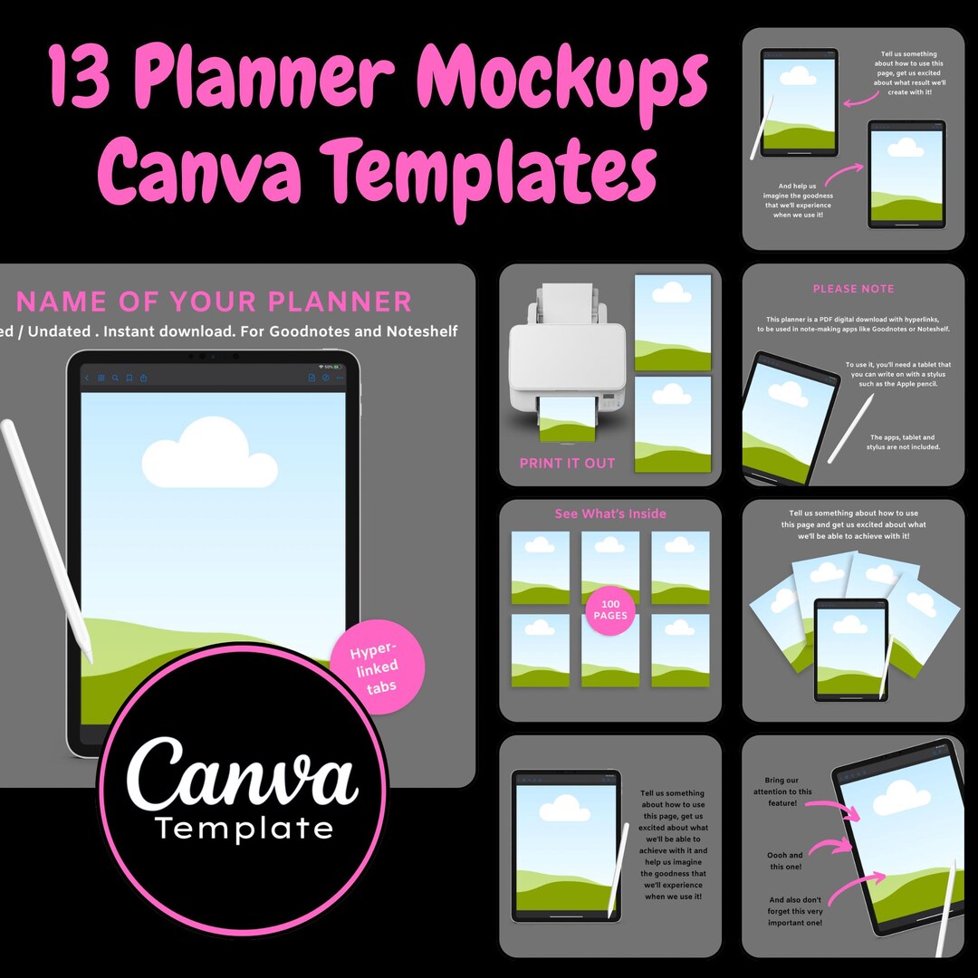 13 Planner Mockup Canva Templates | iPad Digital Display Kit (download ...