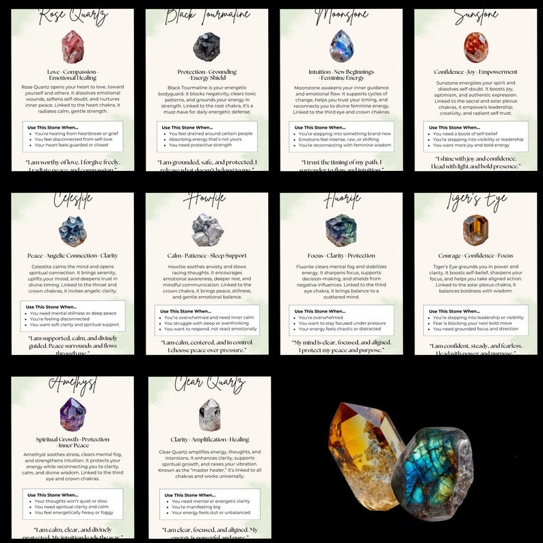 Crystal Meaning Cards: Printable Affirmation & Healing Guide (PDF ...