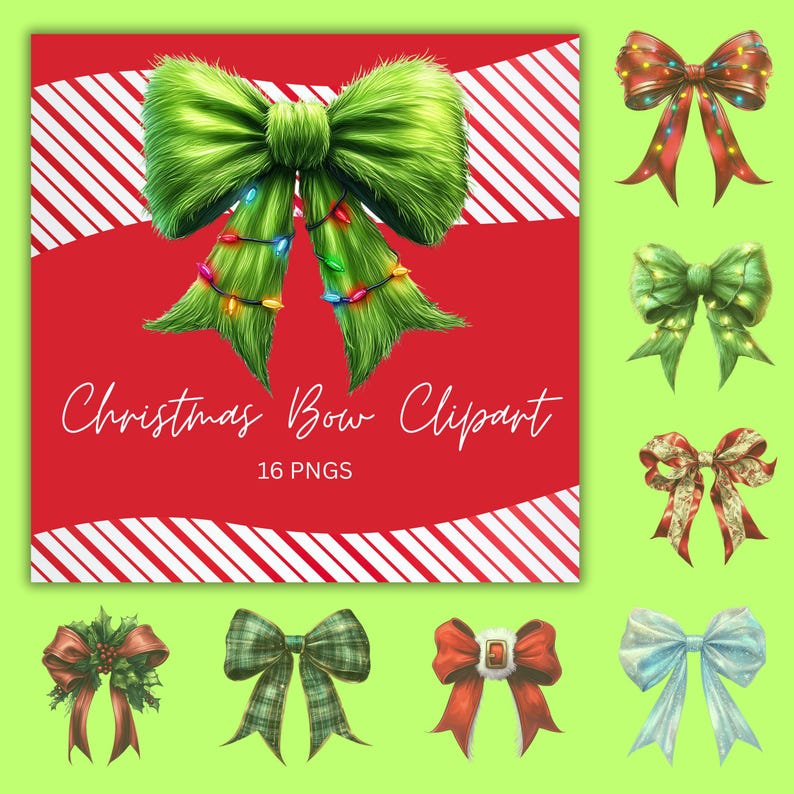 Christmas Bow Clipart Bundle: Holiday PNG Bows (digital Download ...