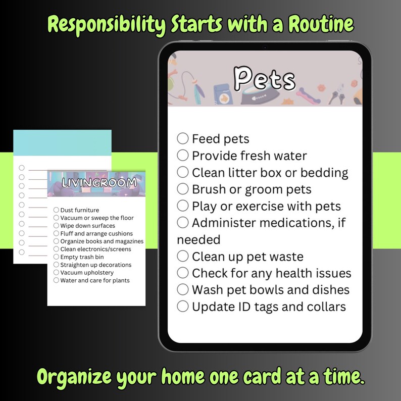 Printable Chore Cards for Kids & Adults | Household Task Organizer ...