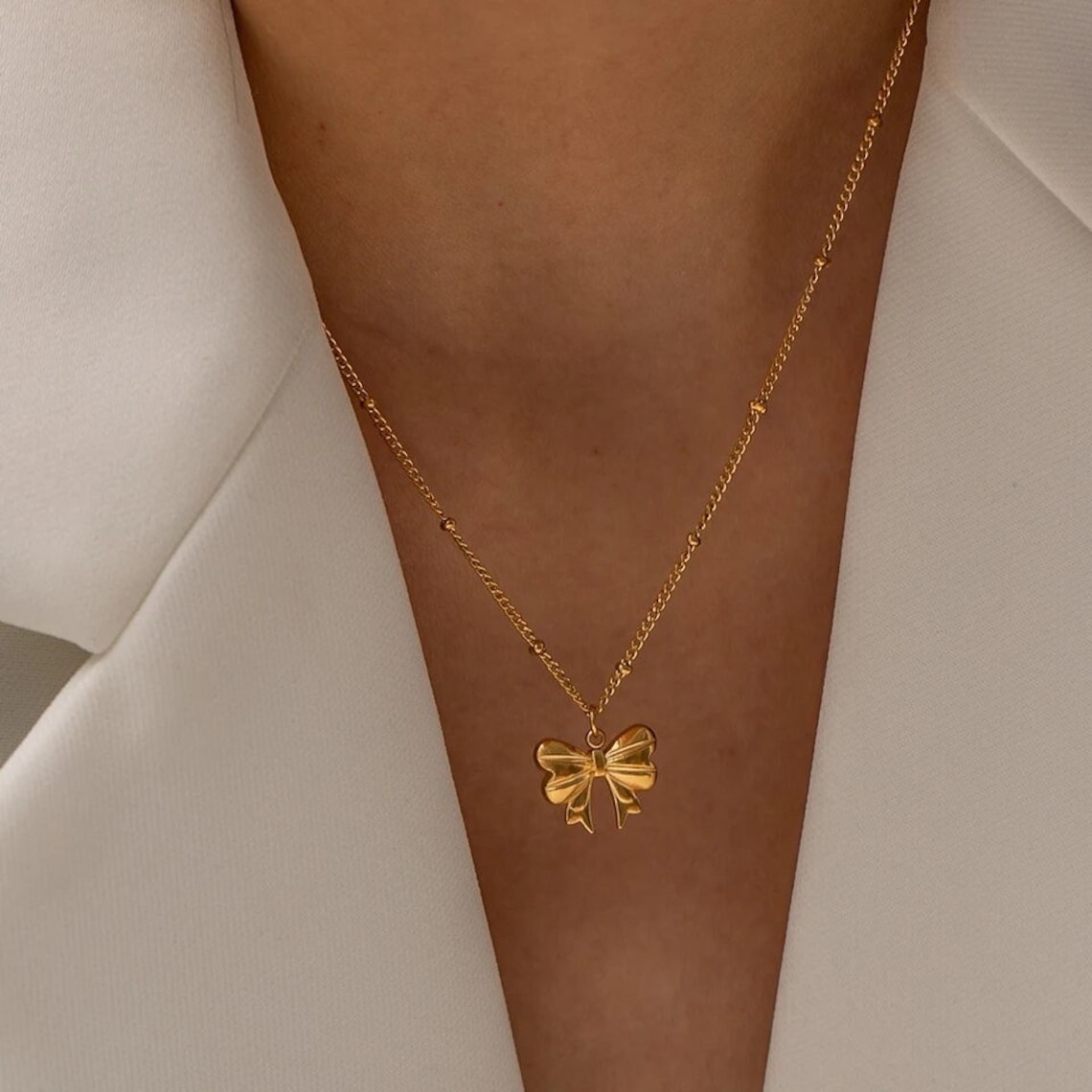 18k Gold-filled Bow Necklace Gold Bow Charm Necklaces for Women ...