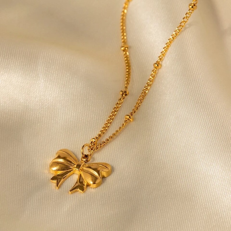 18k Gold-filled Bow Necklace Gold Bow Charm Necklaces for Women ...