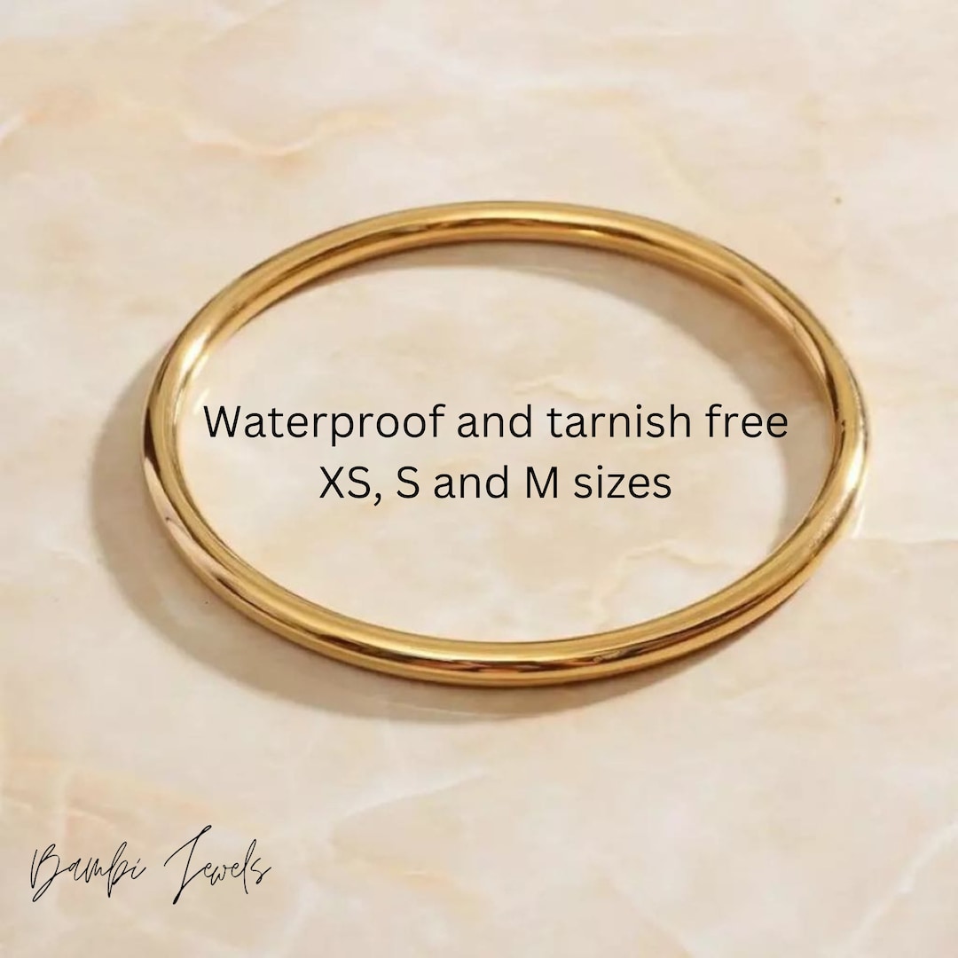 Waterproof 18ct 18k Gold Filled Bangle Stackable Classic Gold Bangle Bracelet Plain Gold Bangle ...