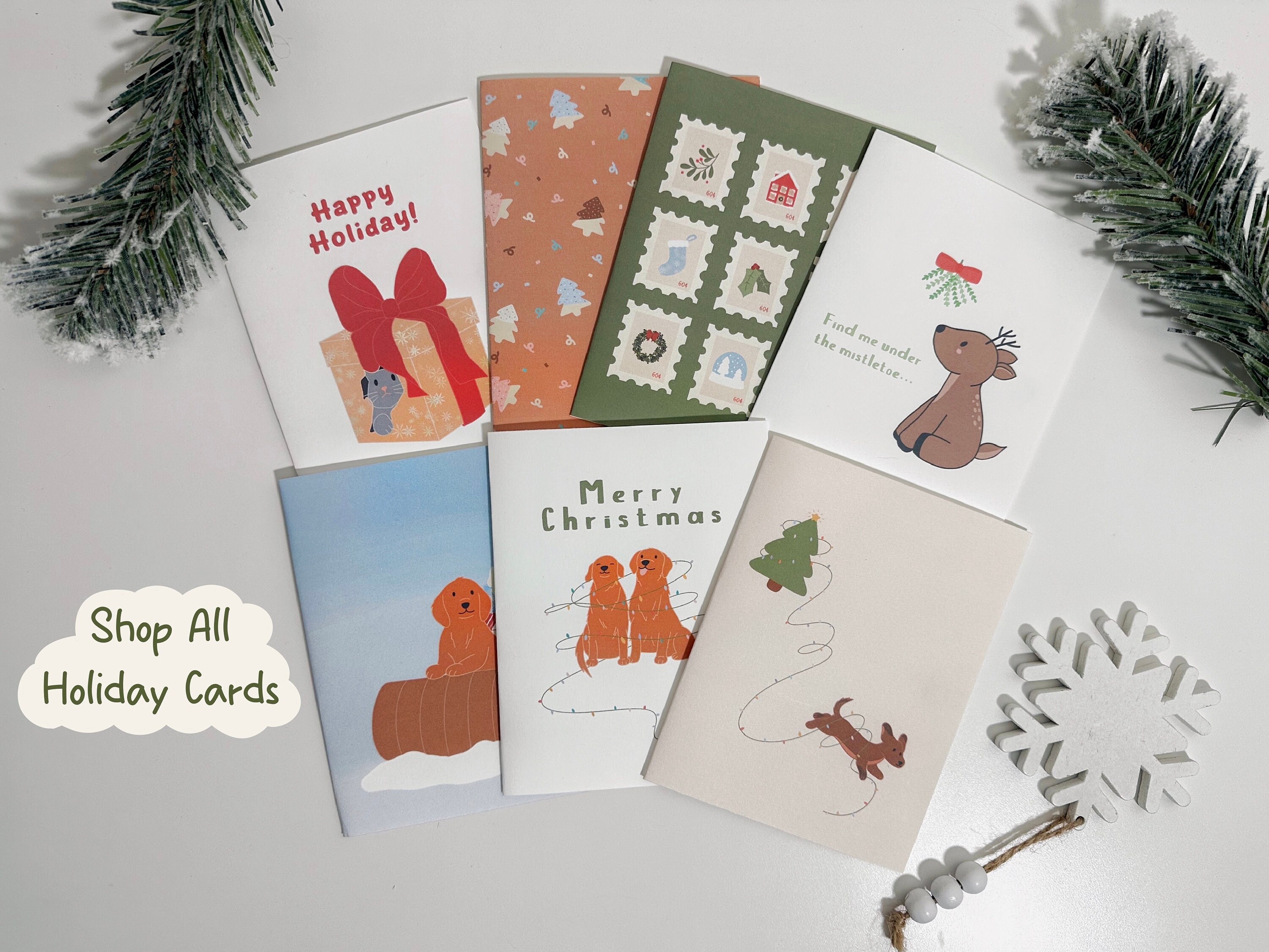 Mistletoe & Deer Greeting Card Holiday Card - Etsy