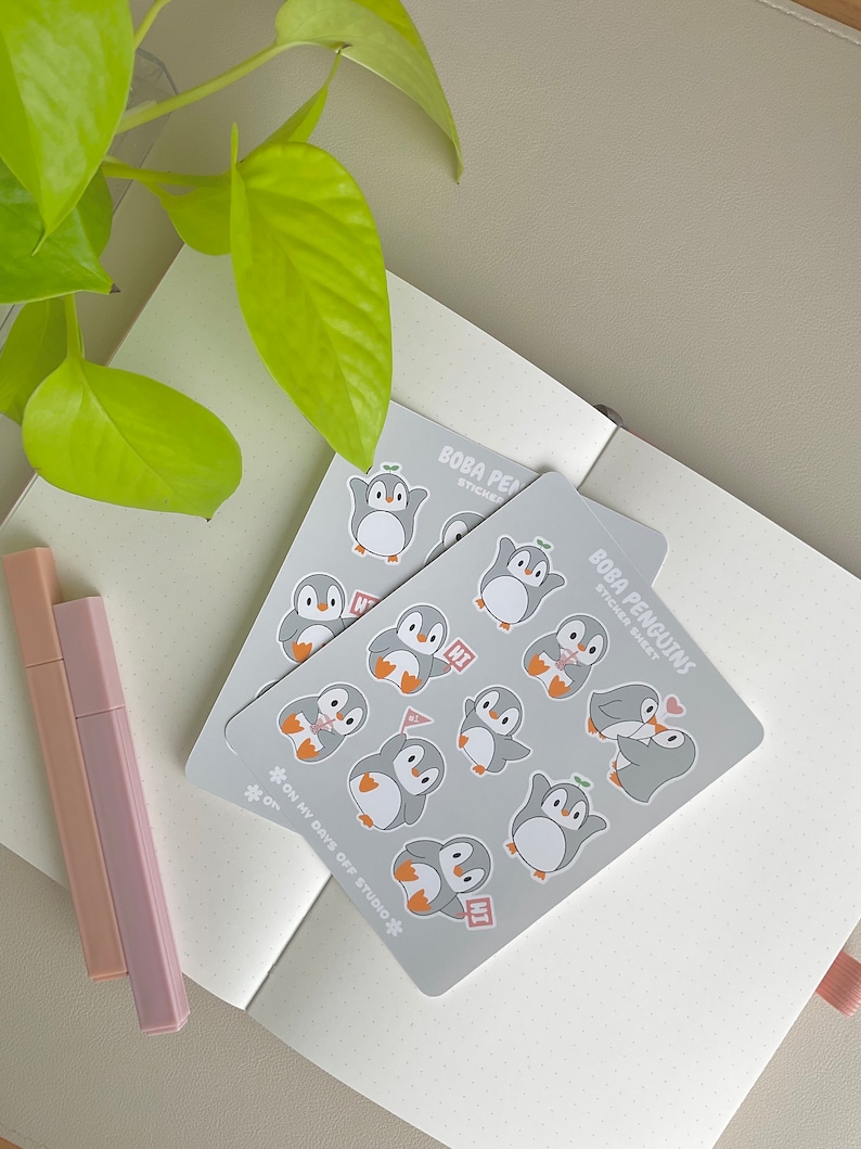 Boba Penguin Sticker Sheet Cute Penguin Sticker Sheet Kawaii Stationery ...
