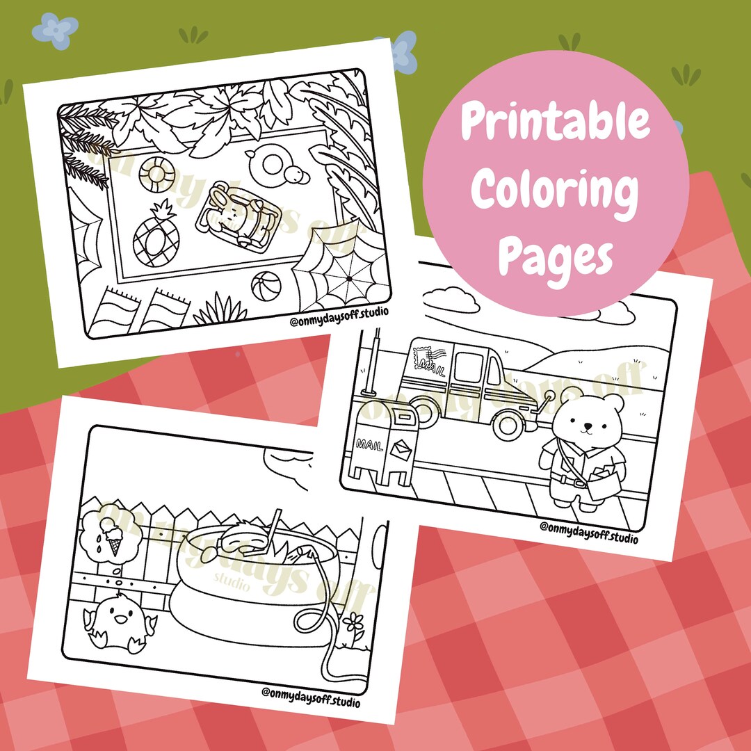Summer Fun Digital Coloring Pages (PDF - 3 Illustrations) - Etsy