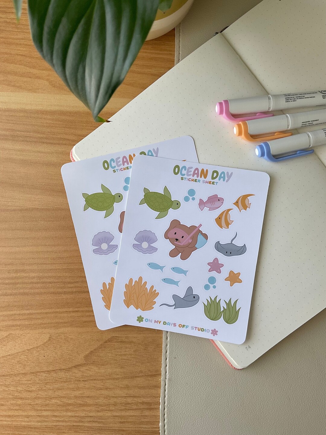 Ocean Day Sticker Sheet | Cute See Animal Stationery Stickers | for ...