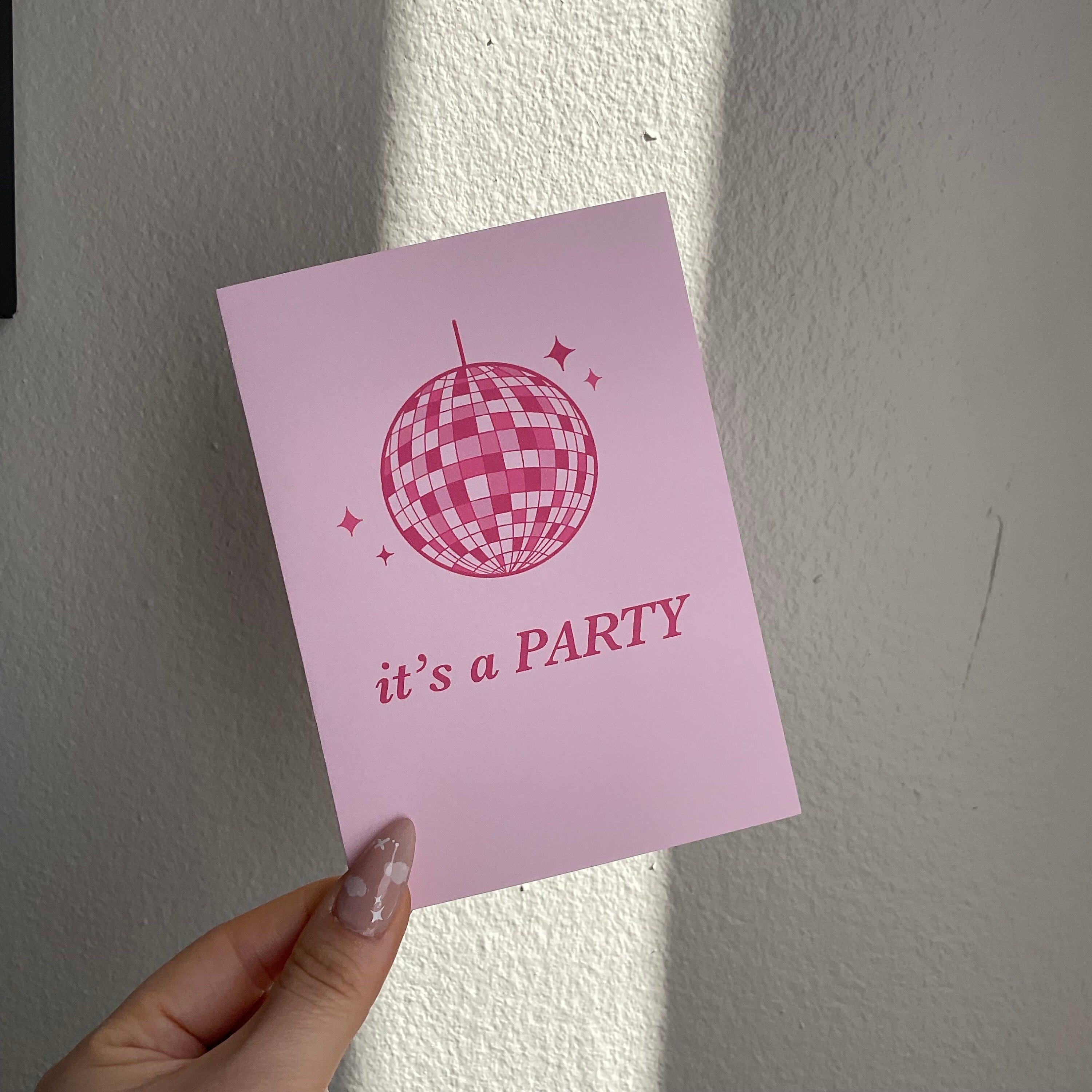 It's Party Time Card Retro Pink Disco Ball - Etsy