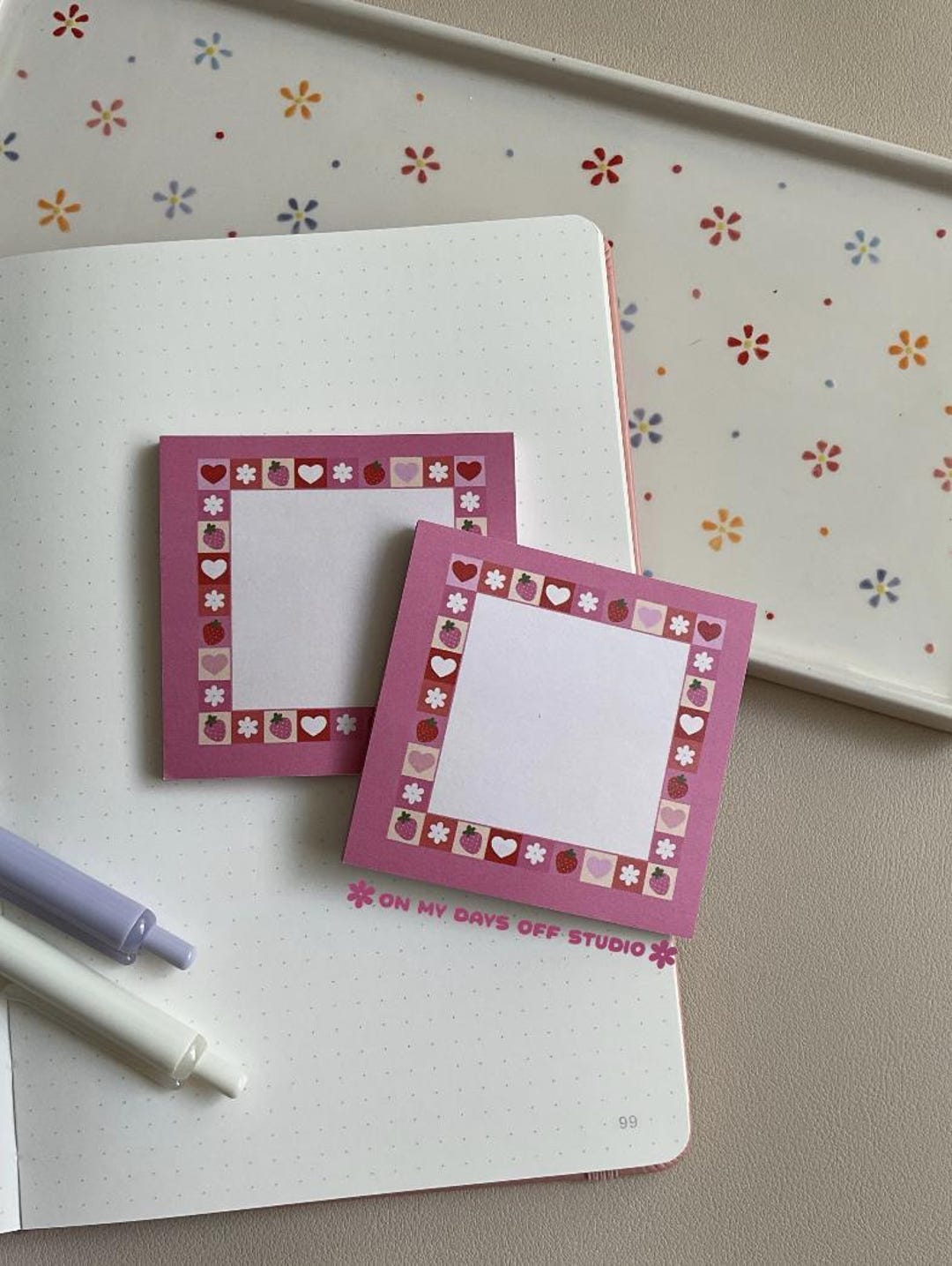 Strawberry Border Sticky Notes | Kawaii Stationery - Etsy