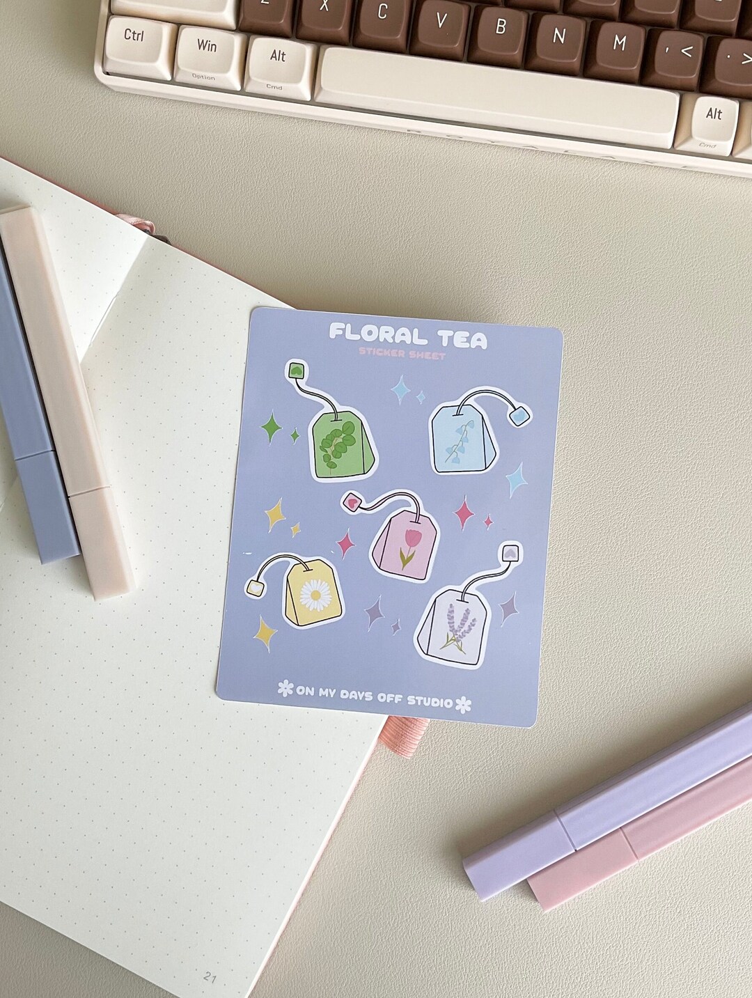 Floral Tea Sticker Sheet Cute Tea Bag Sticker Sheet Kawaii Sticker ...