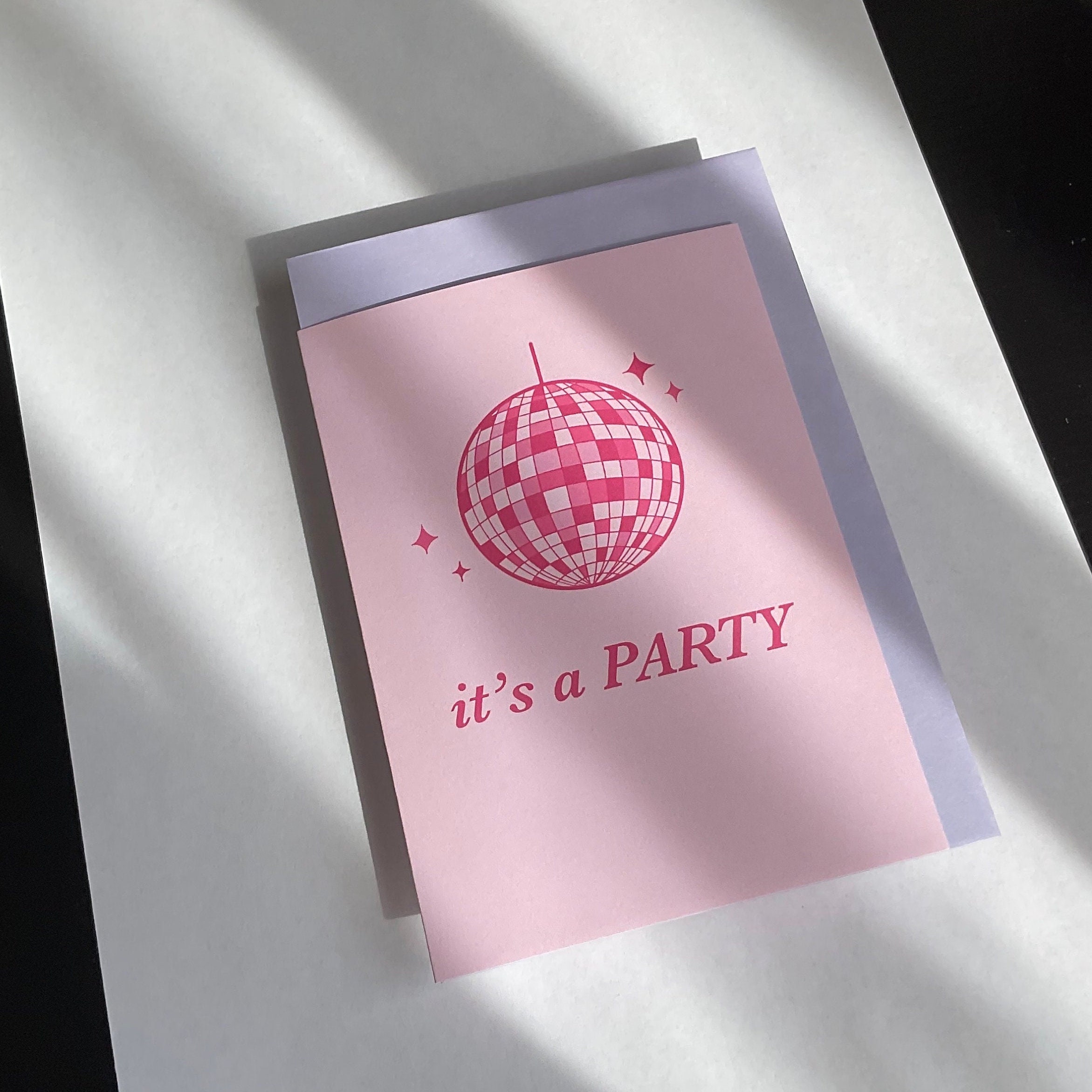 It's Party Time Card Retro Pink Disco Ball - Etsy