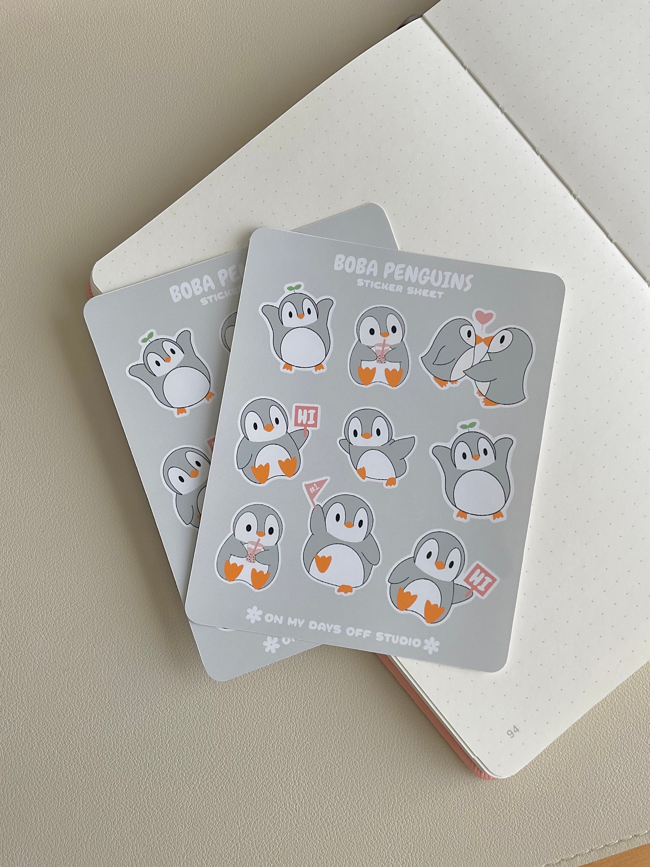 Boba Penguin Sticker Sheet Cute Penguin Sticker Sheet Kawaii Stationery ...