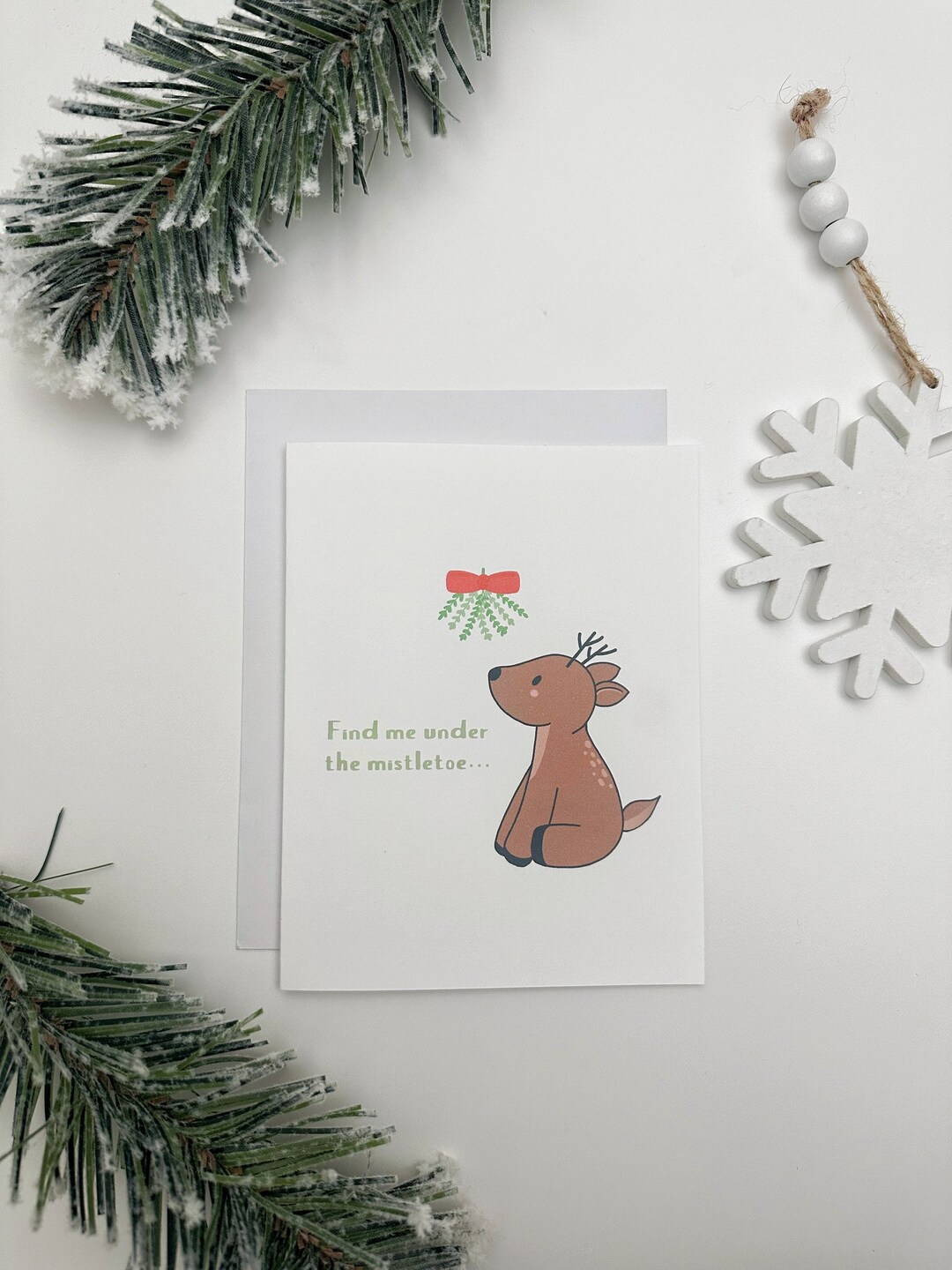 Mistletoe & Deer Greeting Card Holiday Card - Etsy
