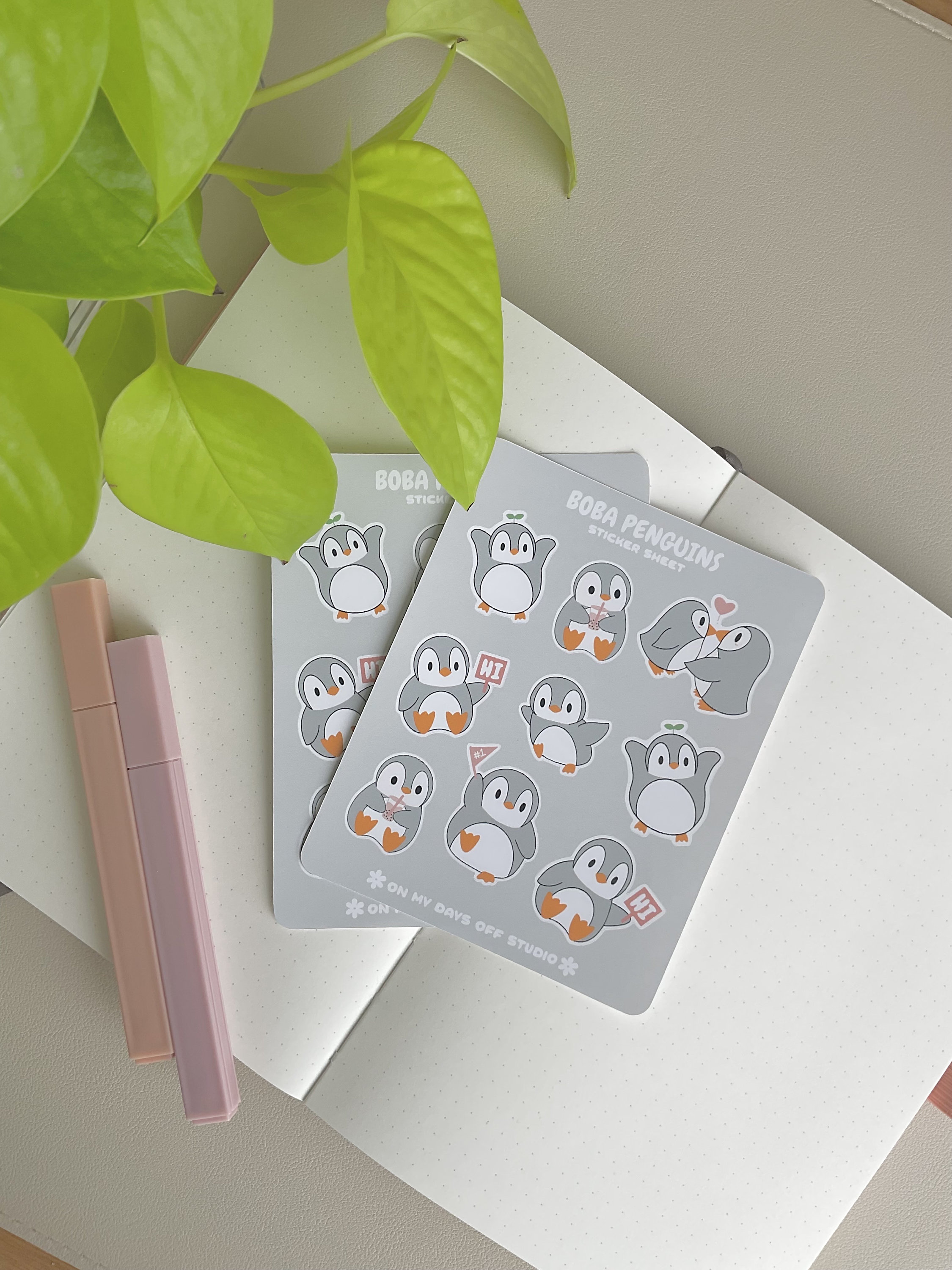 Boba Penguin Sticker Sheet Cute Penguin Sticker Sheet Kawaii Stationery ...