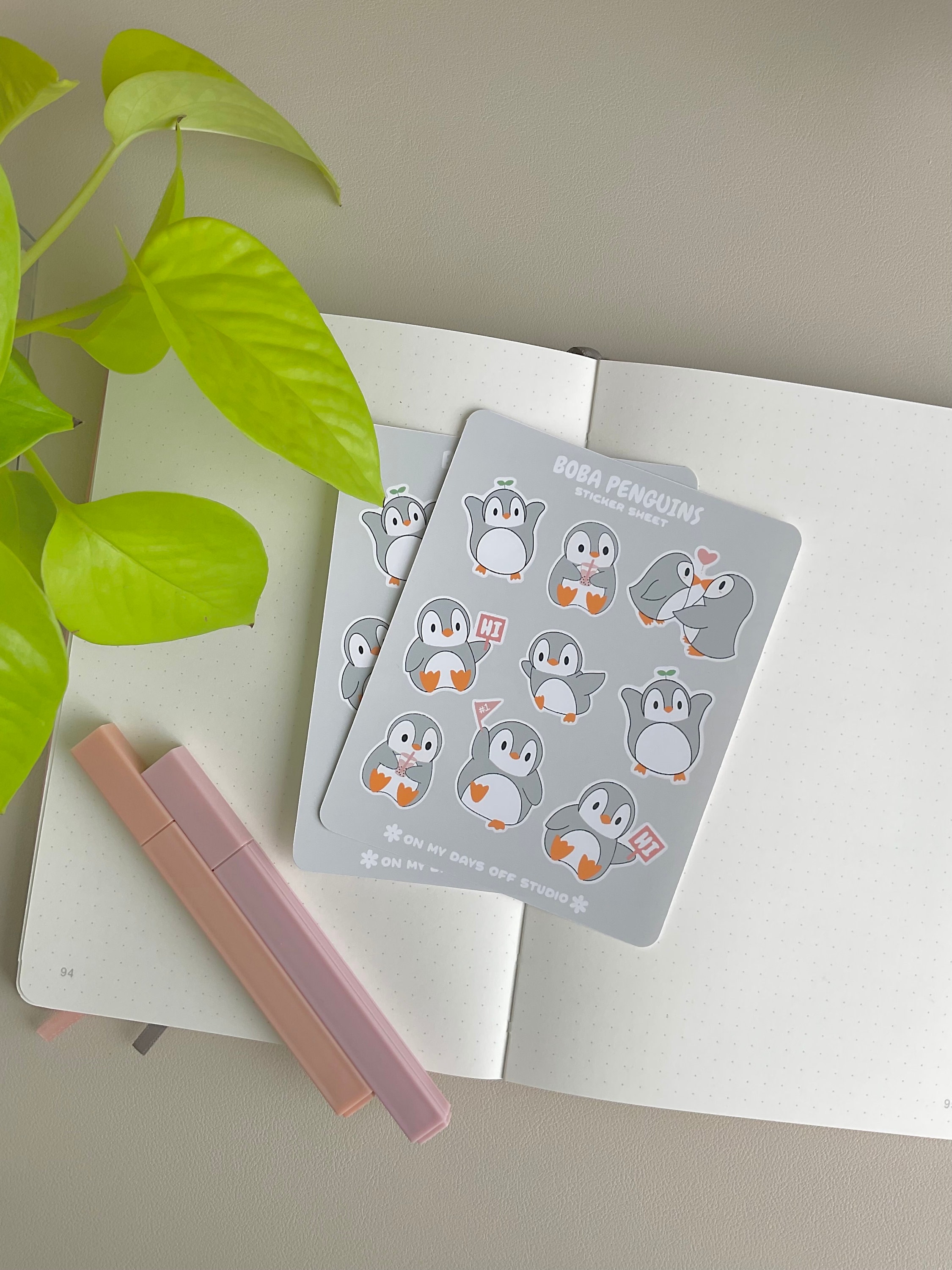 Boba Penguin Sticker Sheet Cute Penguin Sticker Sheet Kawaii Stationery ...