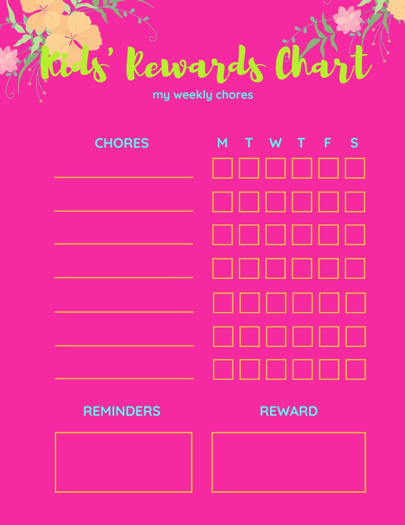 Printable Kids Reward Chart | Printable Kids Responsibility Chart ...