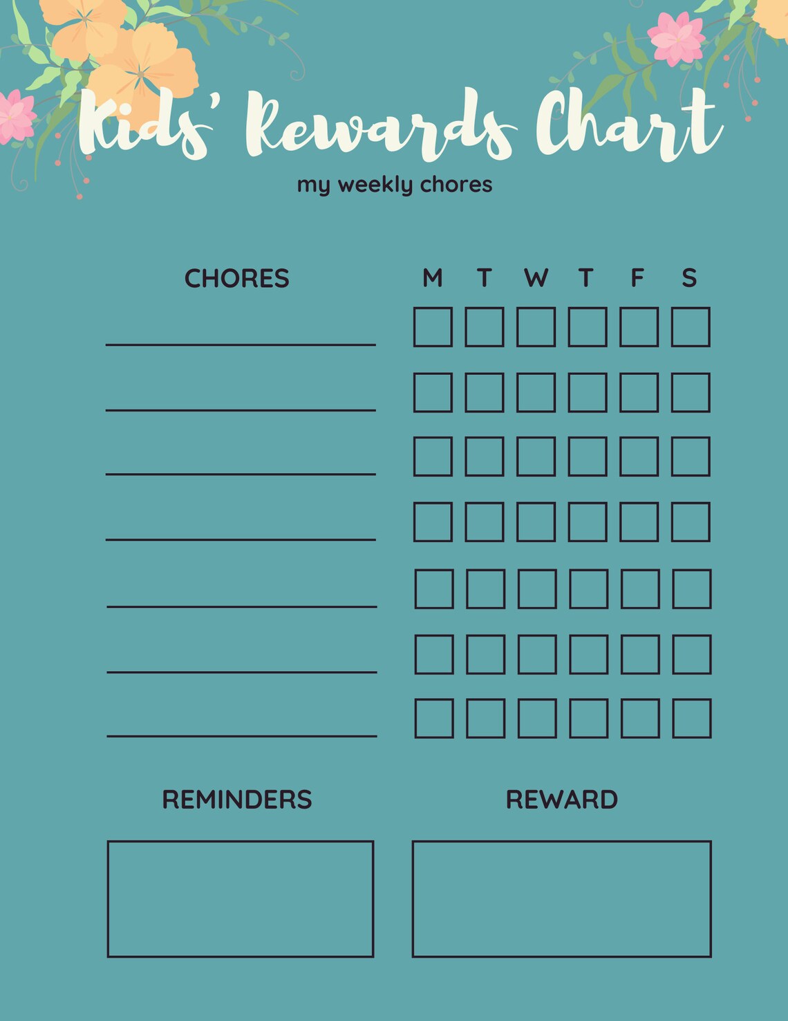 Printable Kids Reward Chart Printable Kids Responsibility Chart Kids ...