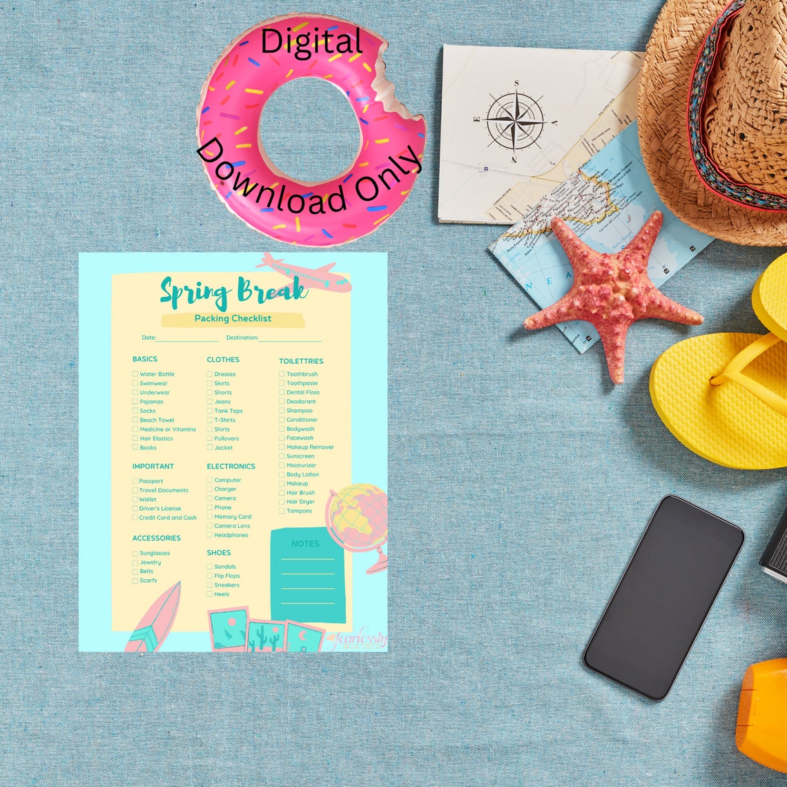 Printable Travel Checklist Digital Travel Checklist Spring Break ...