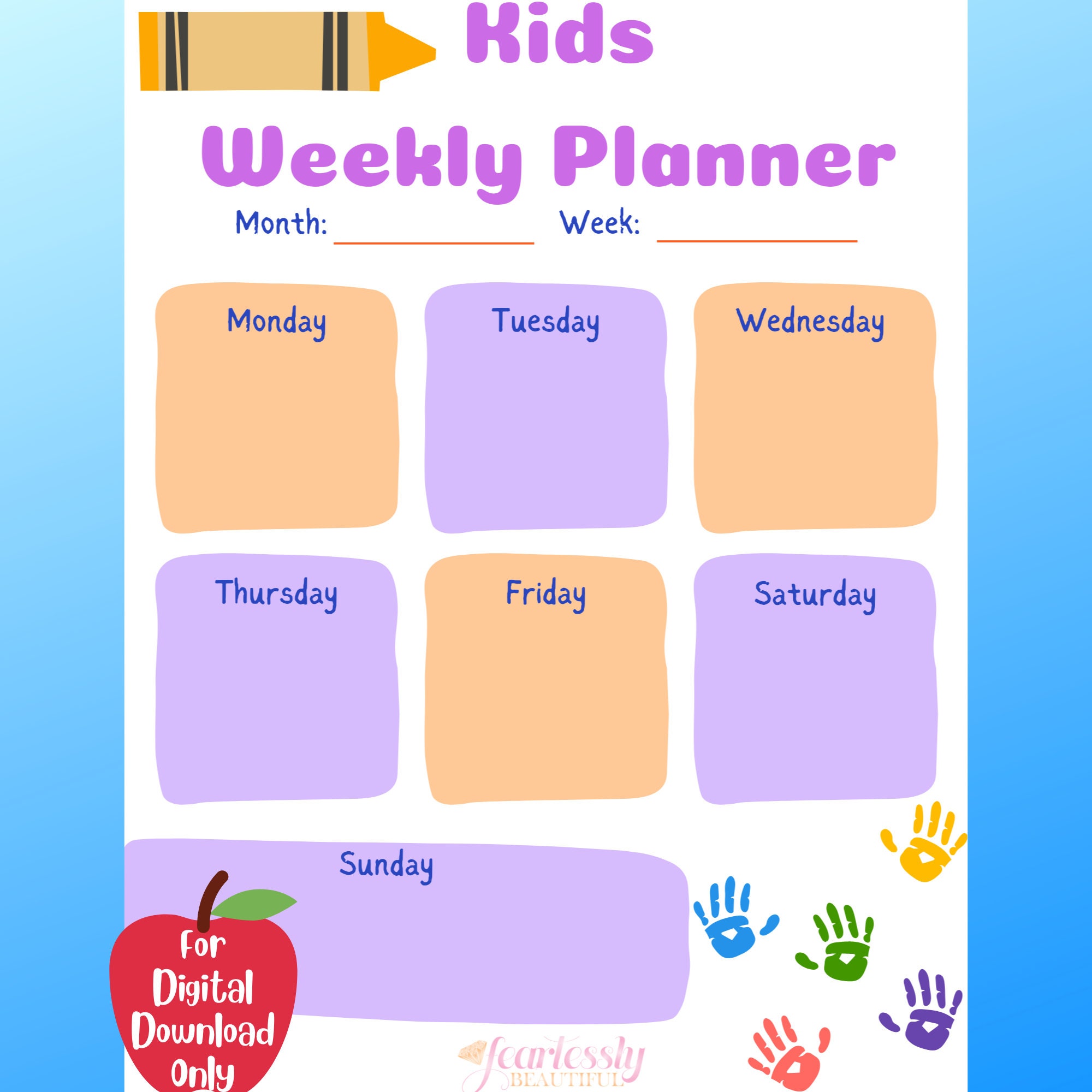 Printable Kids Weekly Planner| Cute Colorful Kids Planner| Digital Kids ...