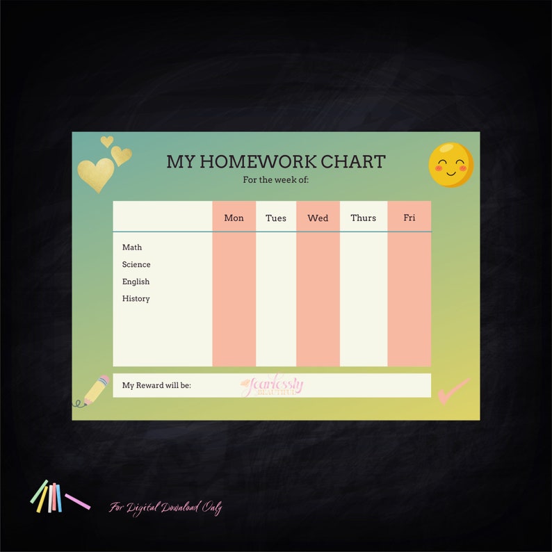 Printable Kids Homework Chart | Printable Kids Homework Chart | Kids ...