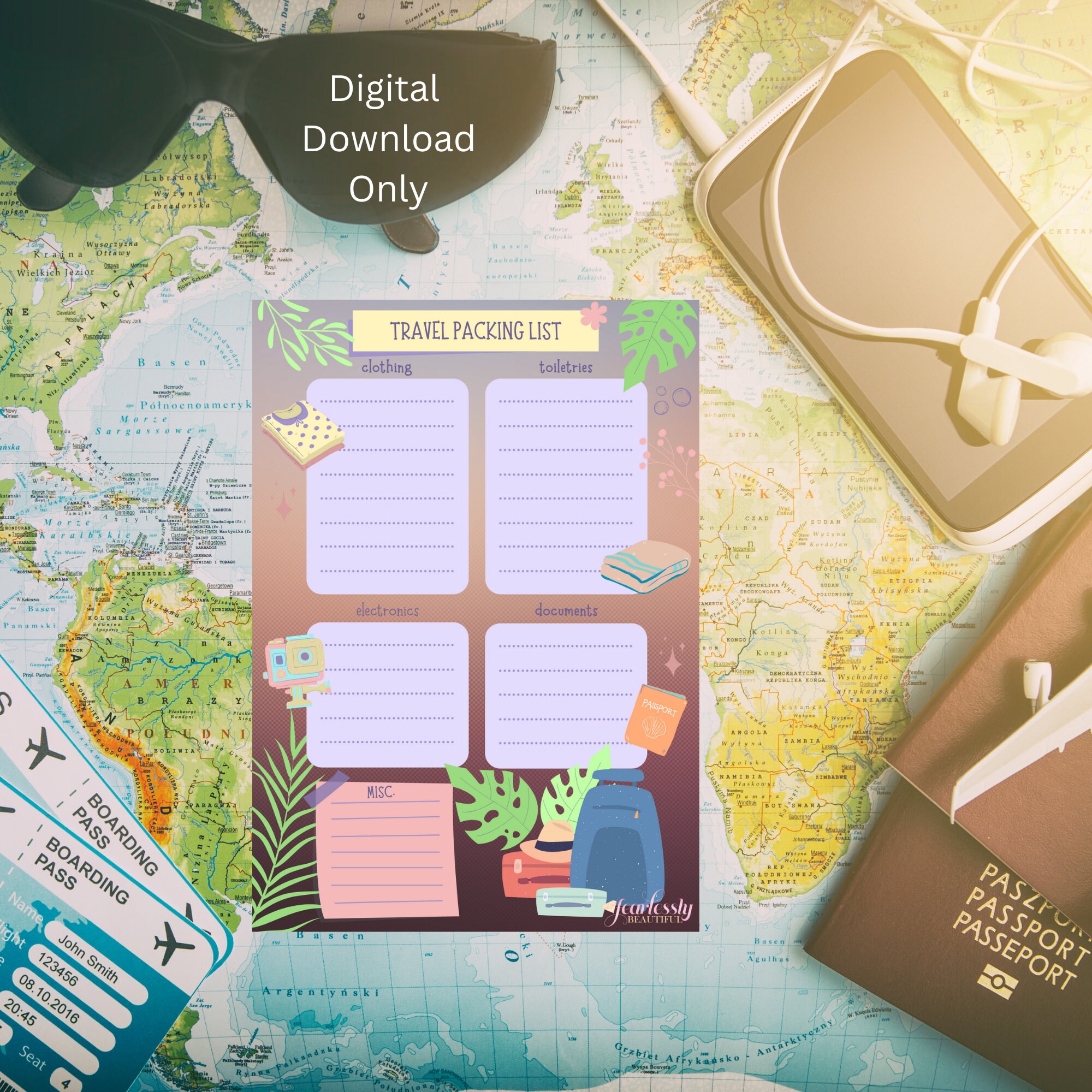Printable Travel Packing List Digital Travel Packing List Vacation ...