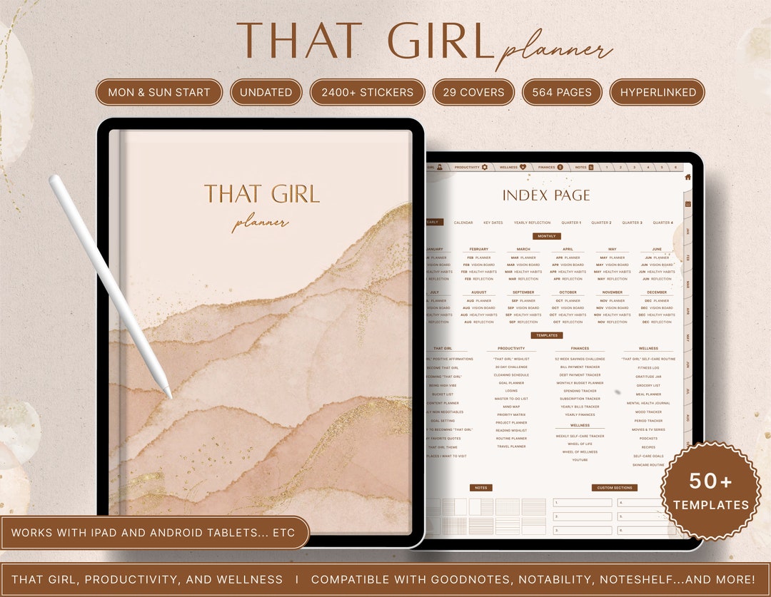 Undated Digital Planner THAT GIRL Planner Daily, Weekly & Monthly ...