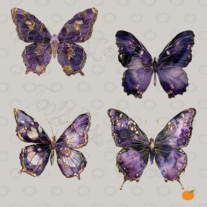 Purple Gold Butterfly Clipart, Printable Watercolor, PNG, Digital ...