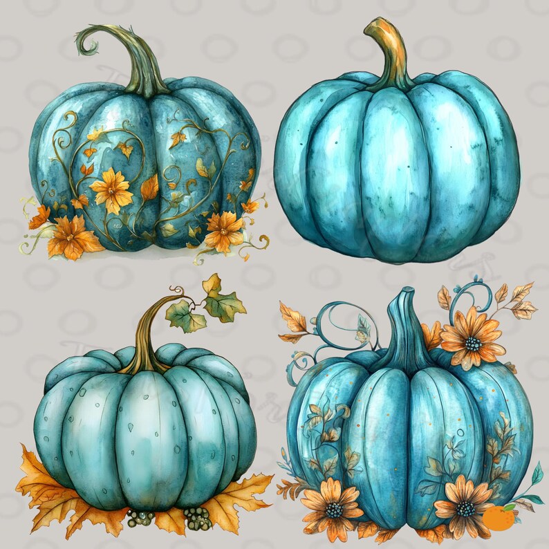 Teal Pumpkin Card Clipart, Commercial Use Art, Stickers Clipart ...