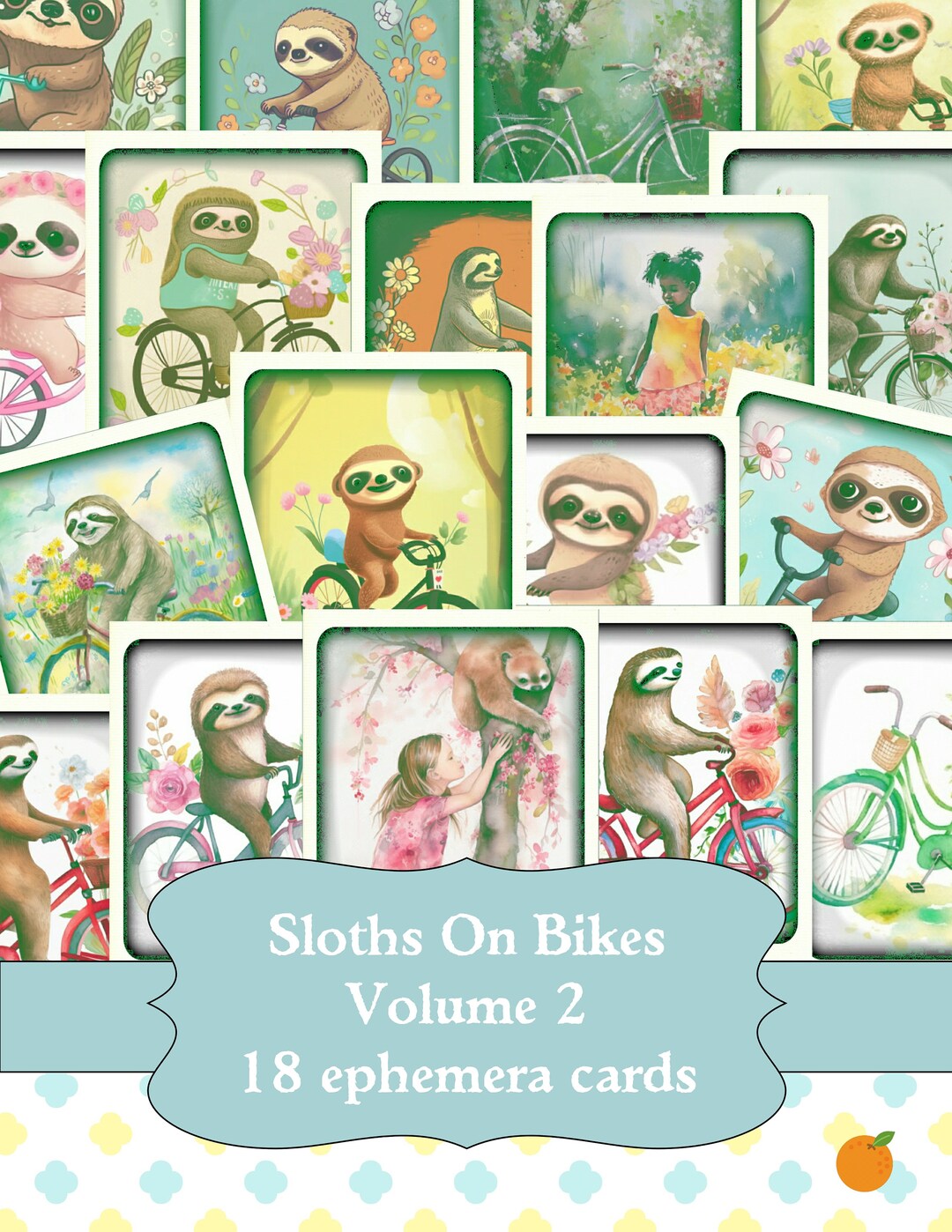 Ephemera Junk Journal Cards Sloths on A Bike Volume 1 Printable ...