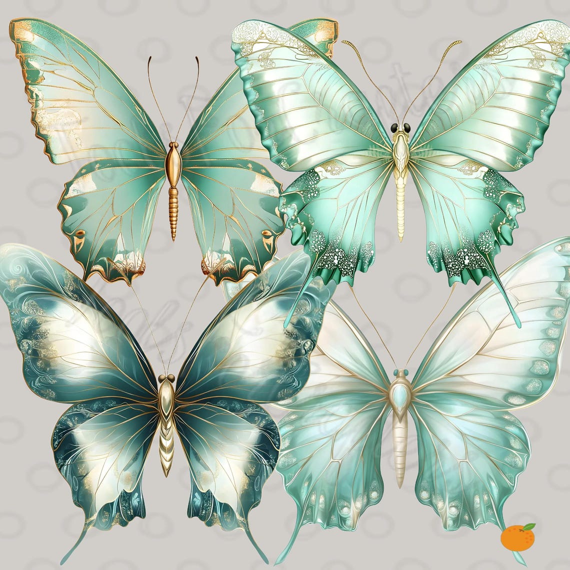 Teal Butterfly Clipart PNG Bundle, Card Clipart, Commercial Use Art ...