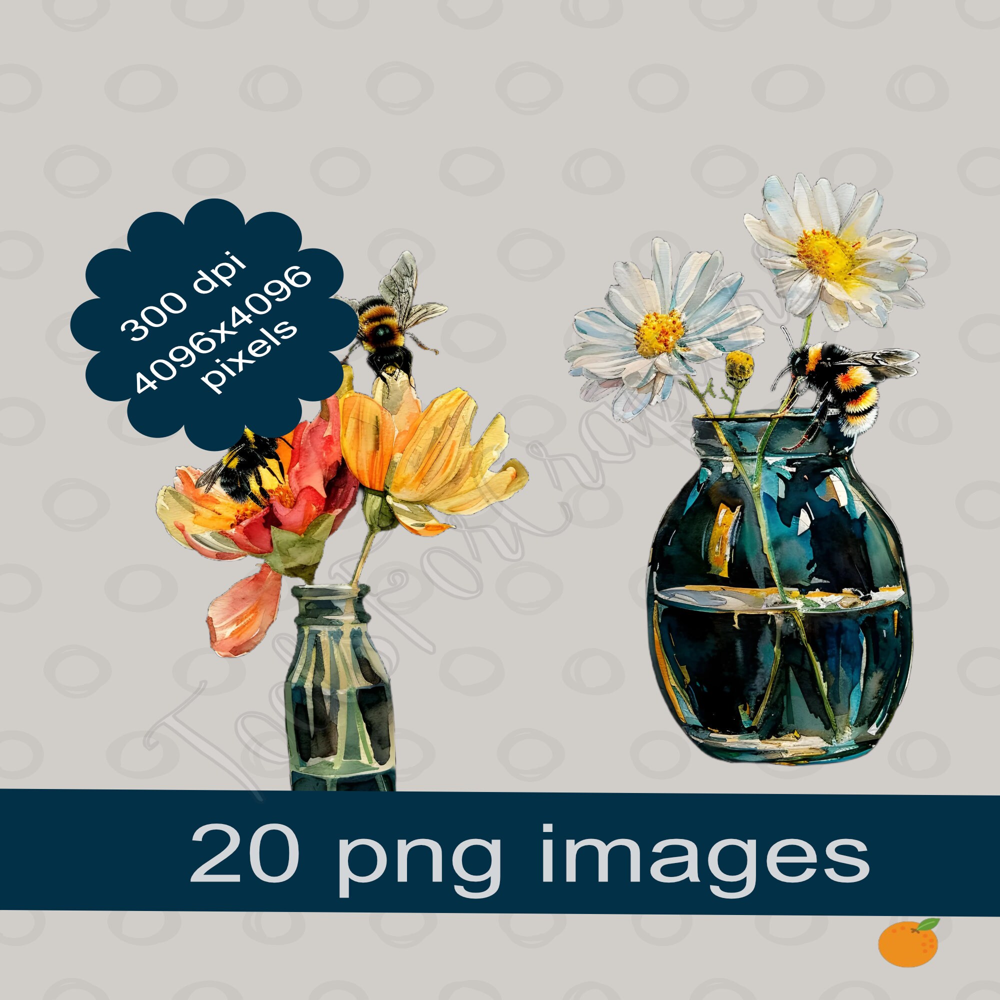 Watercolor Bee Clipart Floral Vase Illustration PNG Bumble Bee Spring ...
