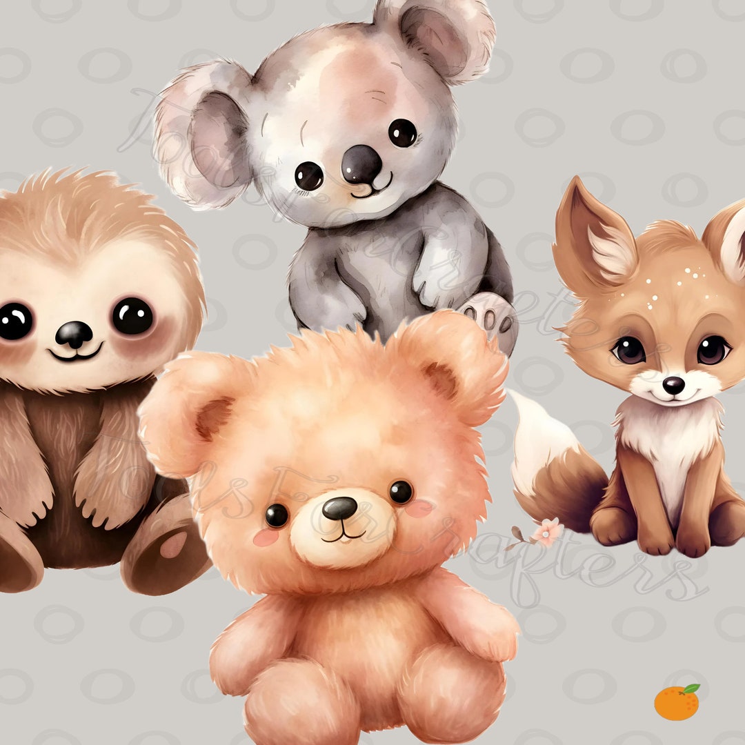 Baby Animals Clipart Bundle, Cute Nursery Art Bear, Fox, Raccoon ...